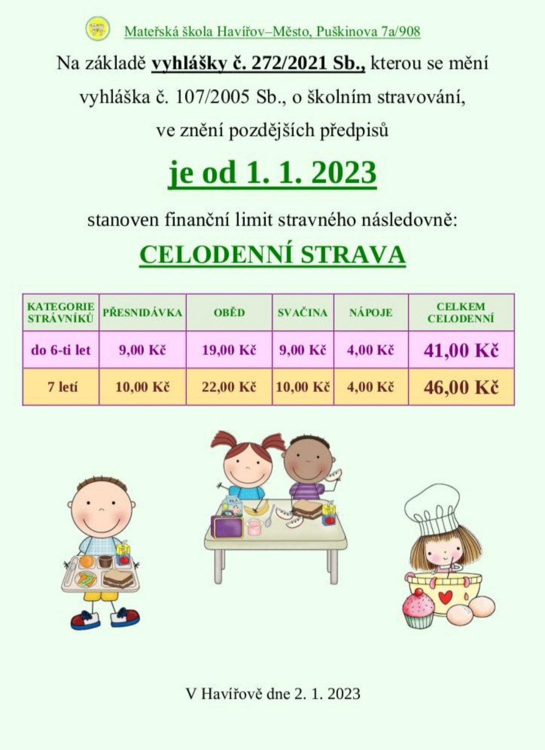 MŠ - Puškinova Havířov - Stravné od 1.1.2023